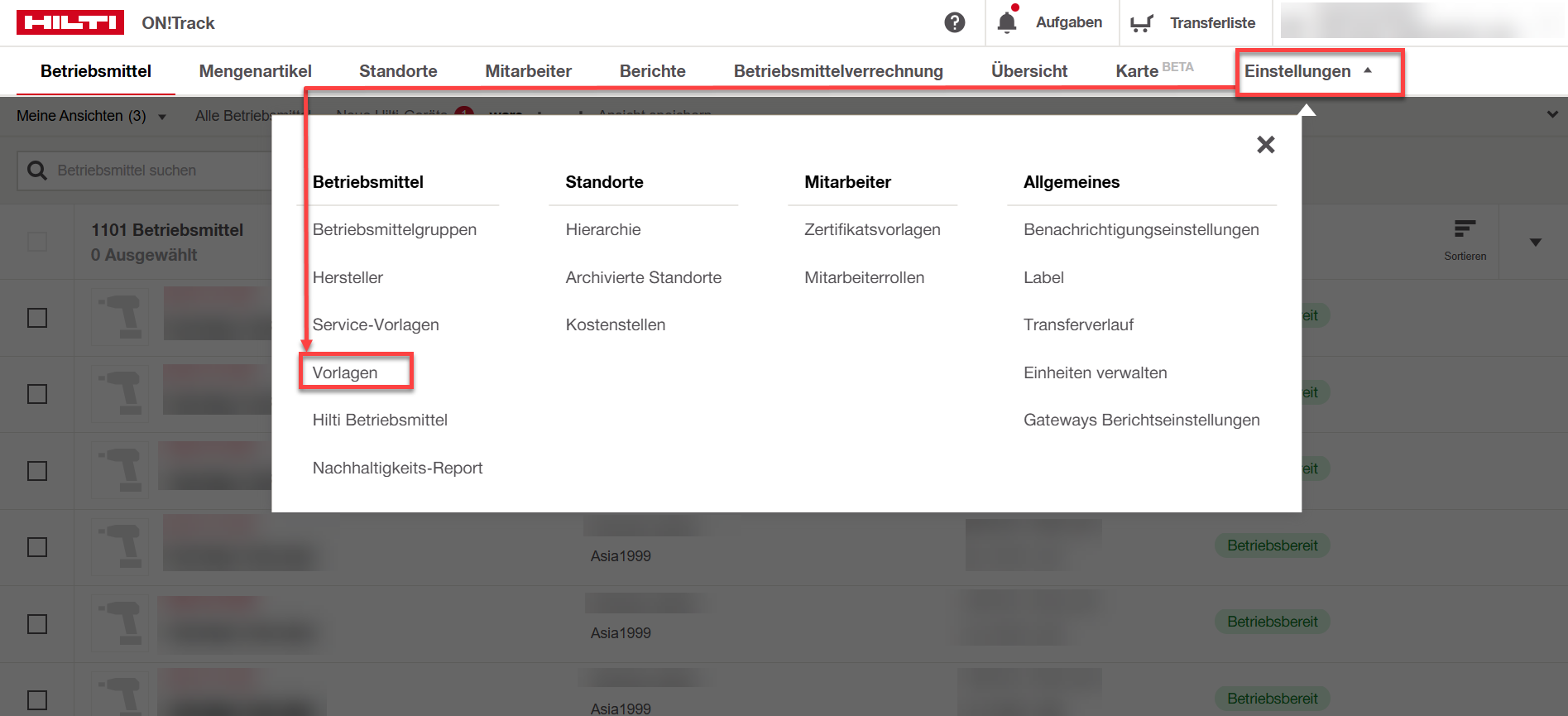 How to edit asset template? – Hilti ON!Track (English)