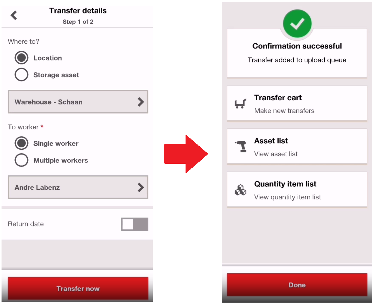 How to transfer assets on the mobile app via Transfer Cart? – Hilti ON ...