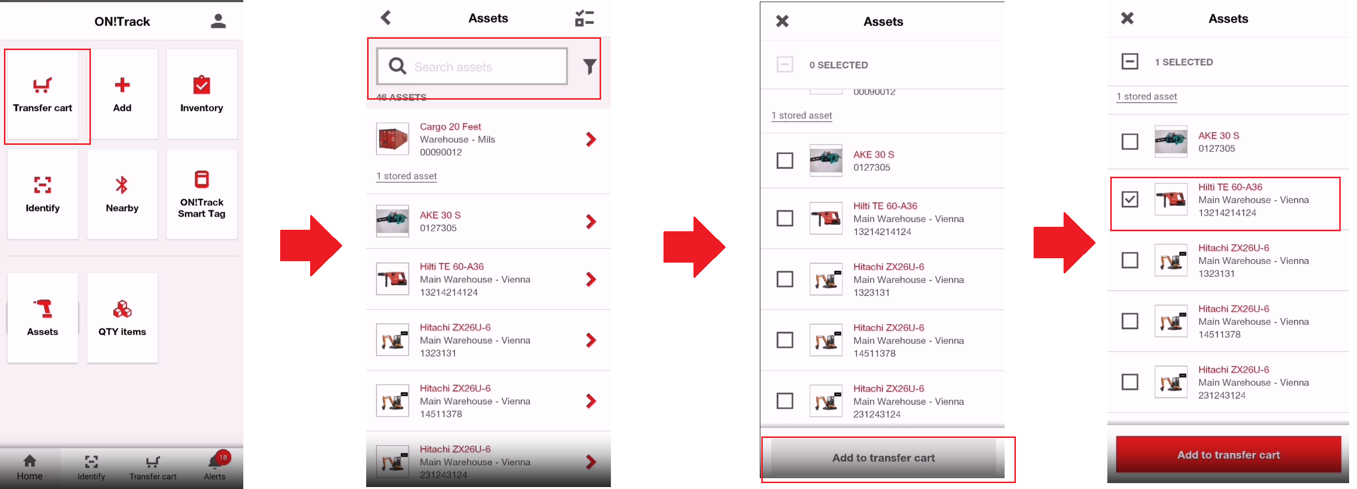 How to transfer assets on the mobile app via Transfer Cart? – Hilti ON ...