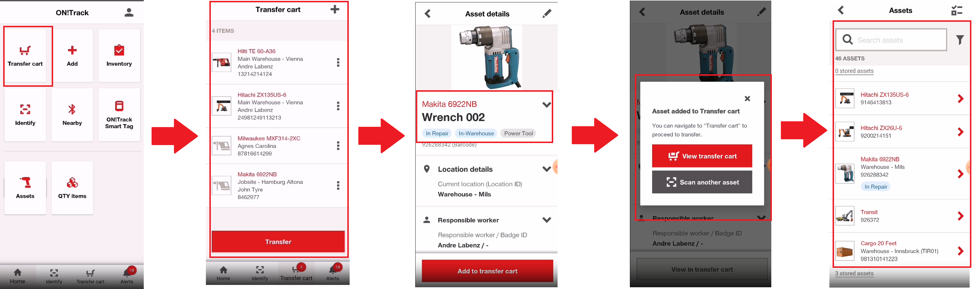 How to transfer assets on the mobile app via Transfer Cart? – Hilti ON ...