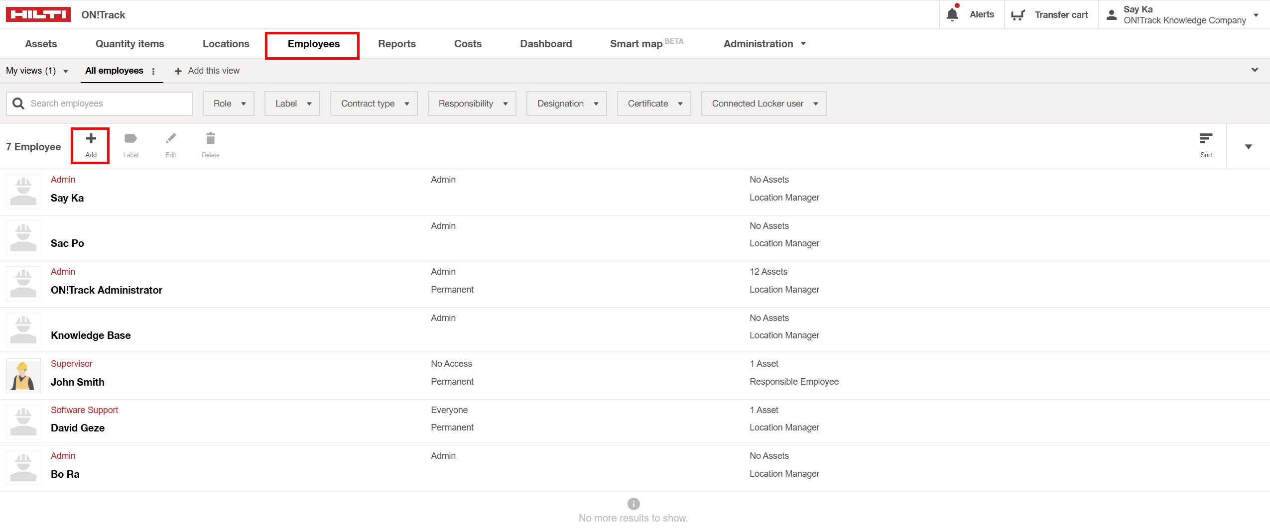 How to Create Employees in ON!Track? – Hilti ON!Track (English)