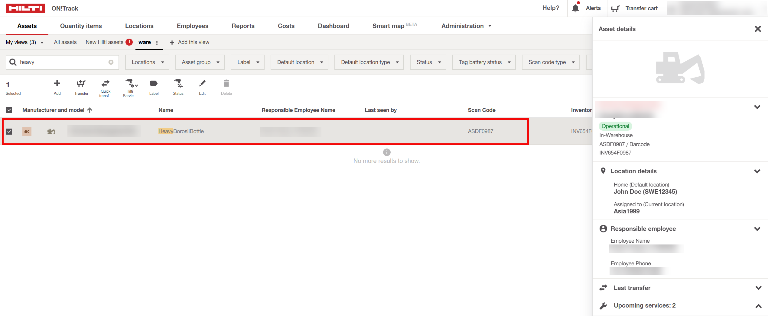 How to edit assigned service for the heavy equipment using web platform – Hilti ON!Track (English)