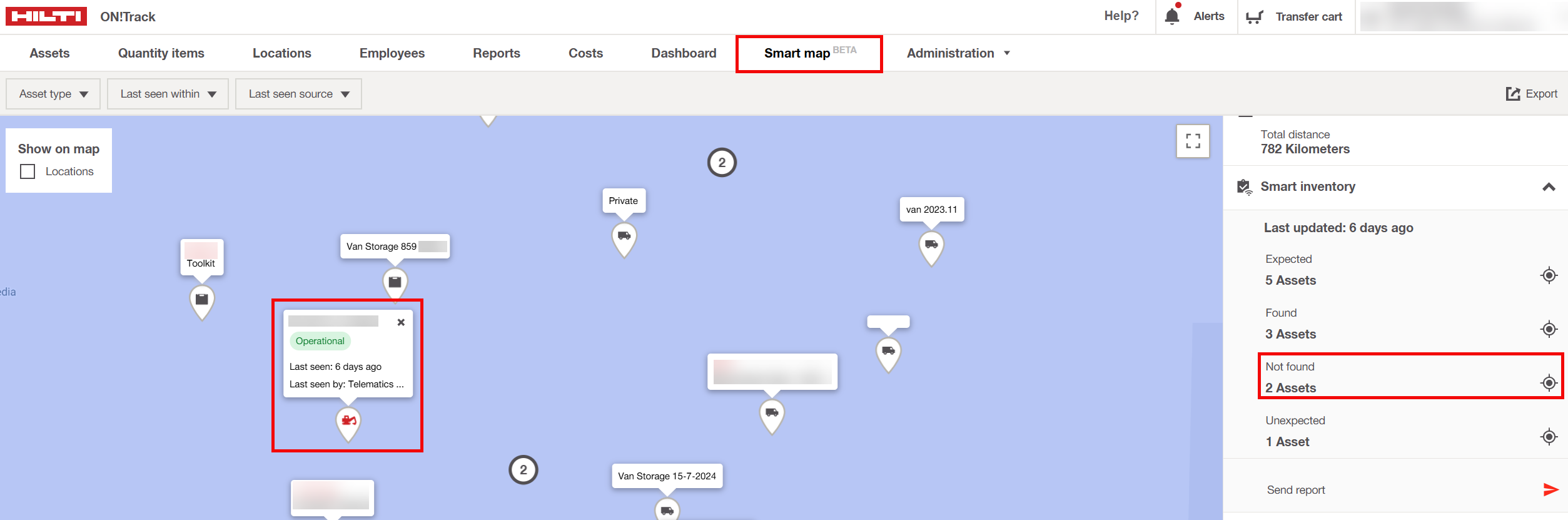How does the smart inventory feature work on the smart map – Hilti ON ...