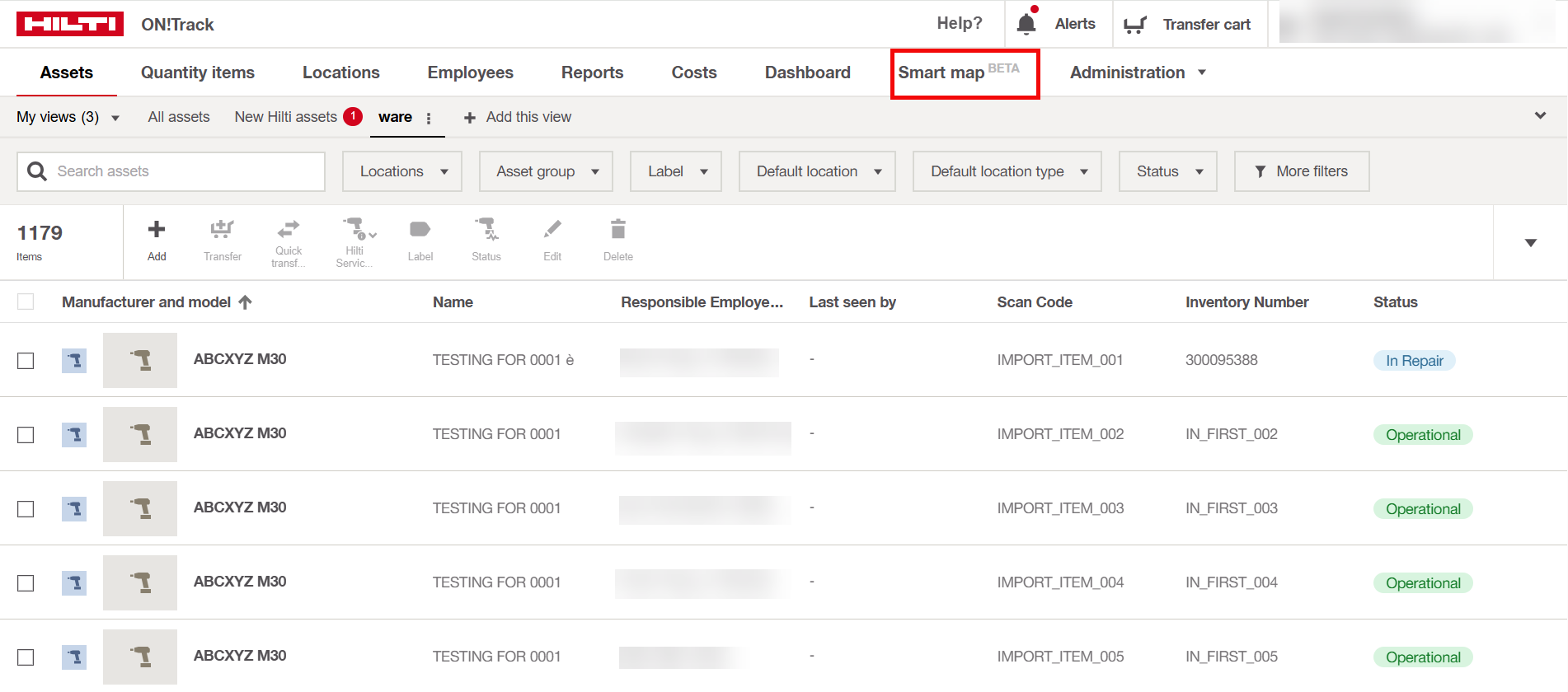 How does the smart inventory feature work on the smart map – Hilti ON ...
