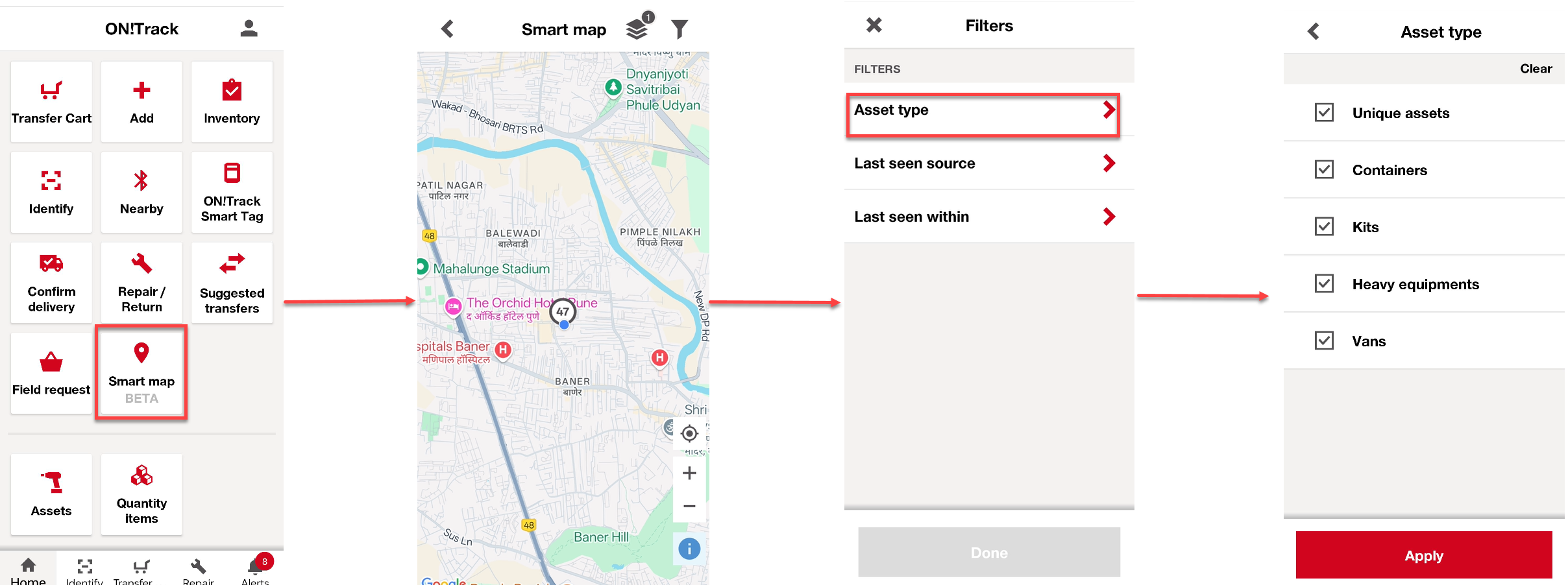 How to filter smart map assets by asset type? – Hilti ON!Track (English)