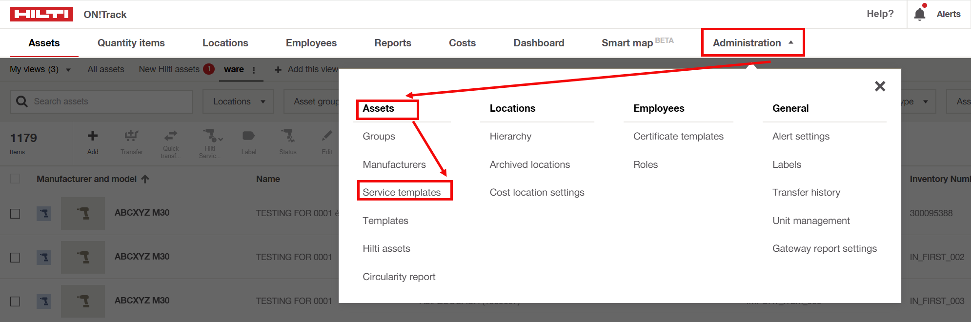 How to delete a service template – Hilti ON!Track (English)